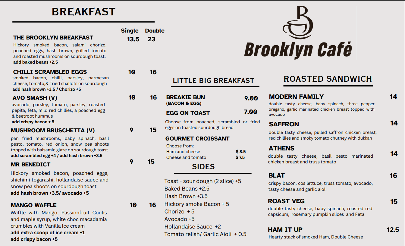 Our Menu - Brooklyn Café